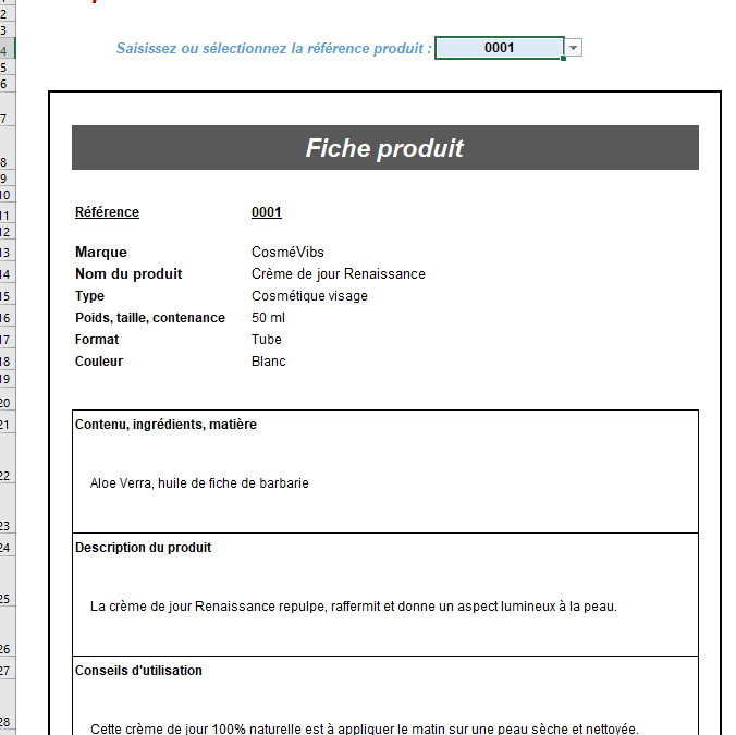 ᐉ Fiche Produit Exemple Excel | SOS Excel